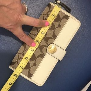 Coach | Bags | Coach Browncream Signature Canvasleather Wallet | Poshmark